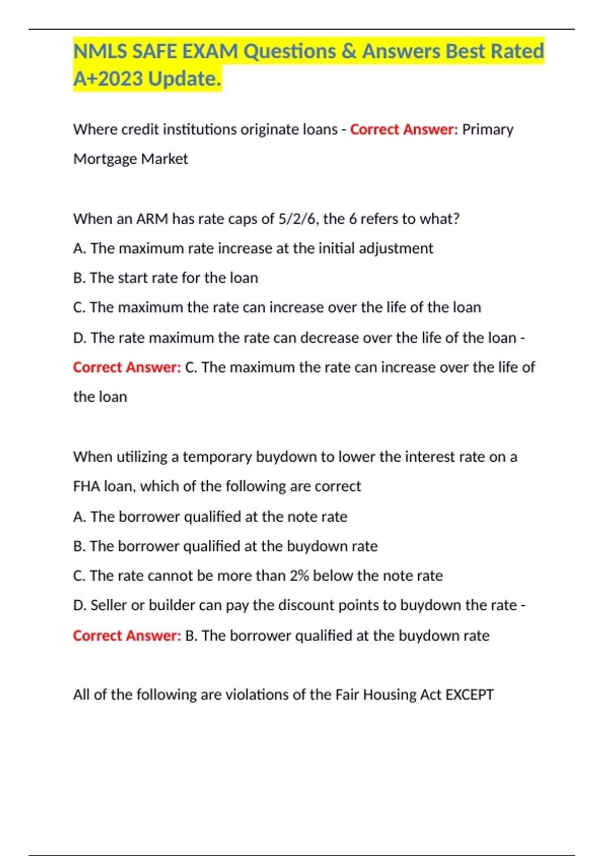 NMLS 2023 National Exam / NMLS SAFE EXAM KEY WORDS/ NMLS SAFE EXAM 2022 ...