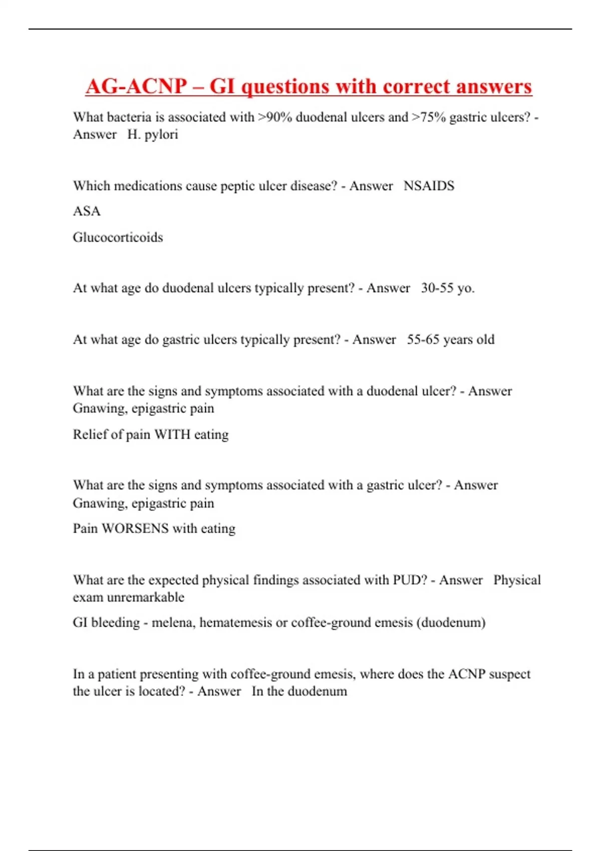 AG-ACNP – GI questions with correct answers - AG-ACNP - Stuvia US