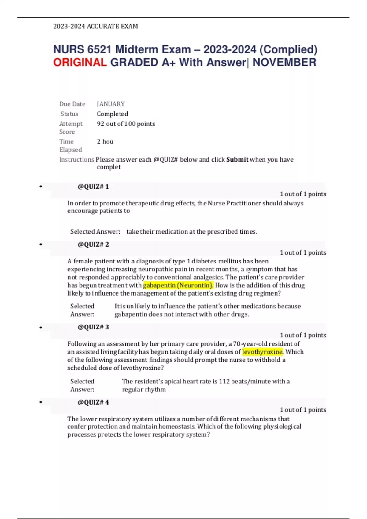 NURS 6521 Midterm Exam – (Complied) ORIGINAL GRADED A+ With Answer| NOVEMBER - NURS 6521 - Stuvia US