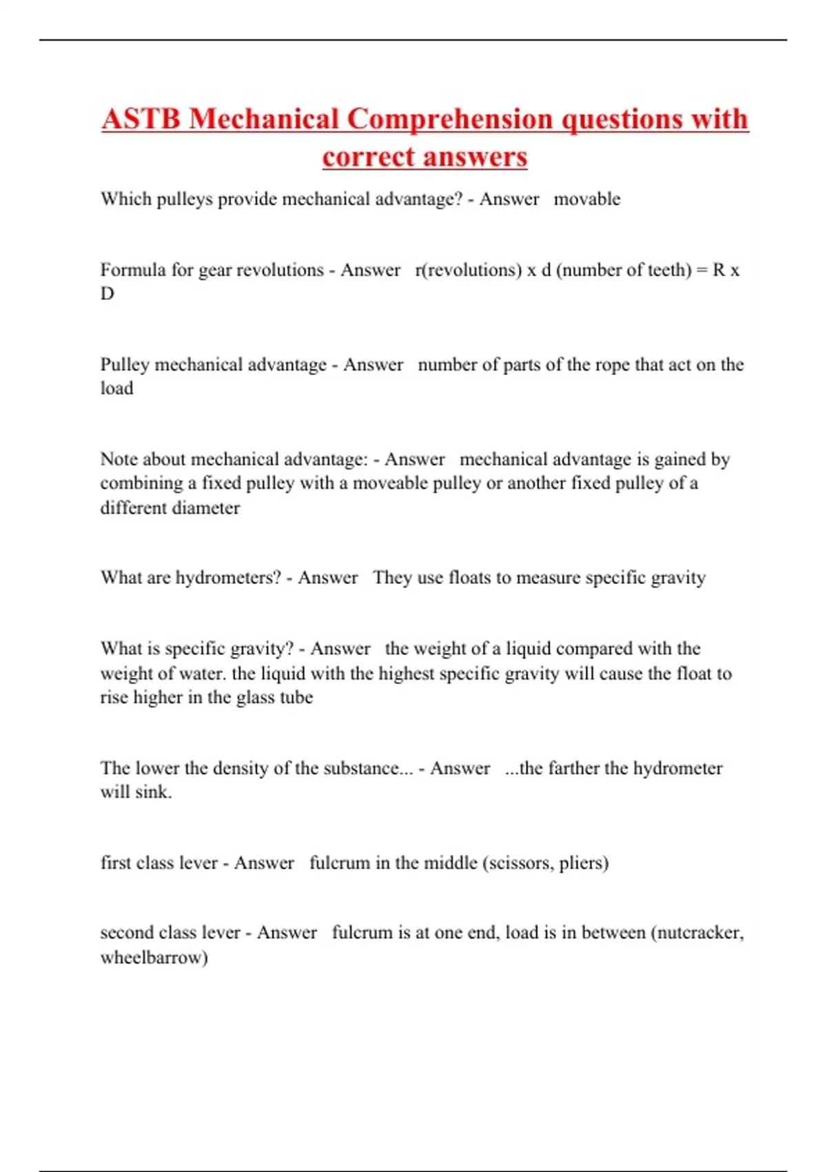 ASTB Mechanical Comprehension questions with correct answers - ASTB ...