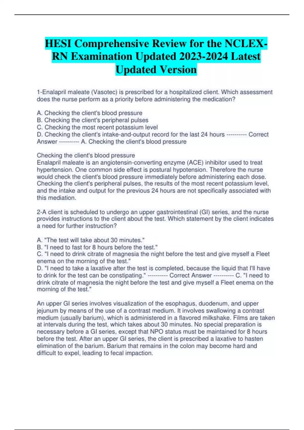 HESI Comprehensive Review for the NCLEX RN Examination Updated Latest ...