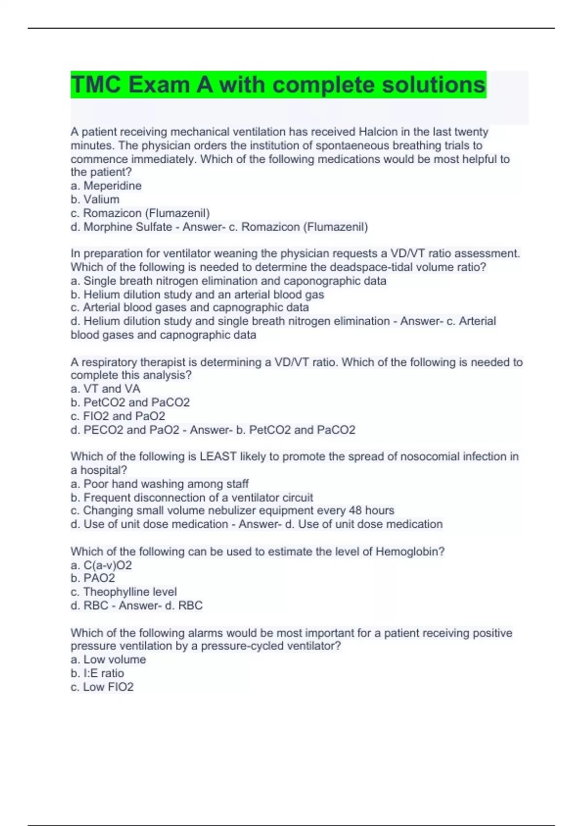 TMC Exam A with complete solutions - TMC - Stuvia US