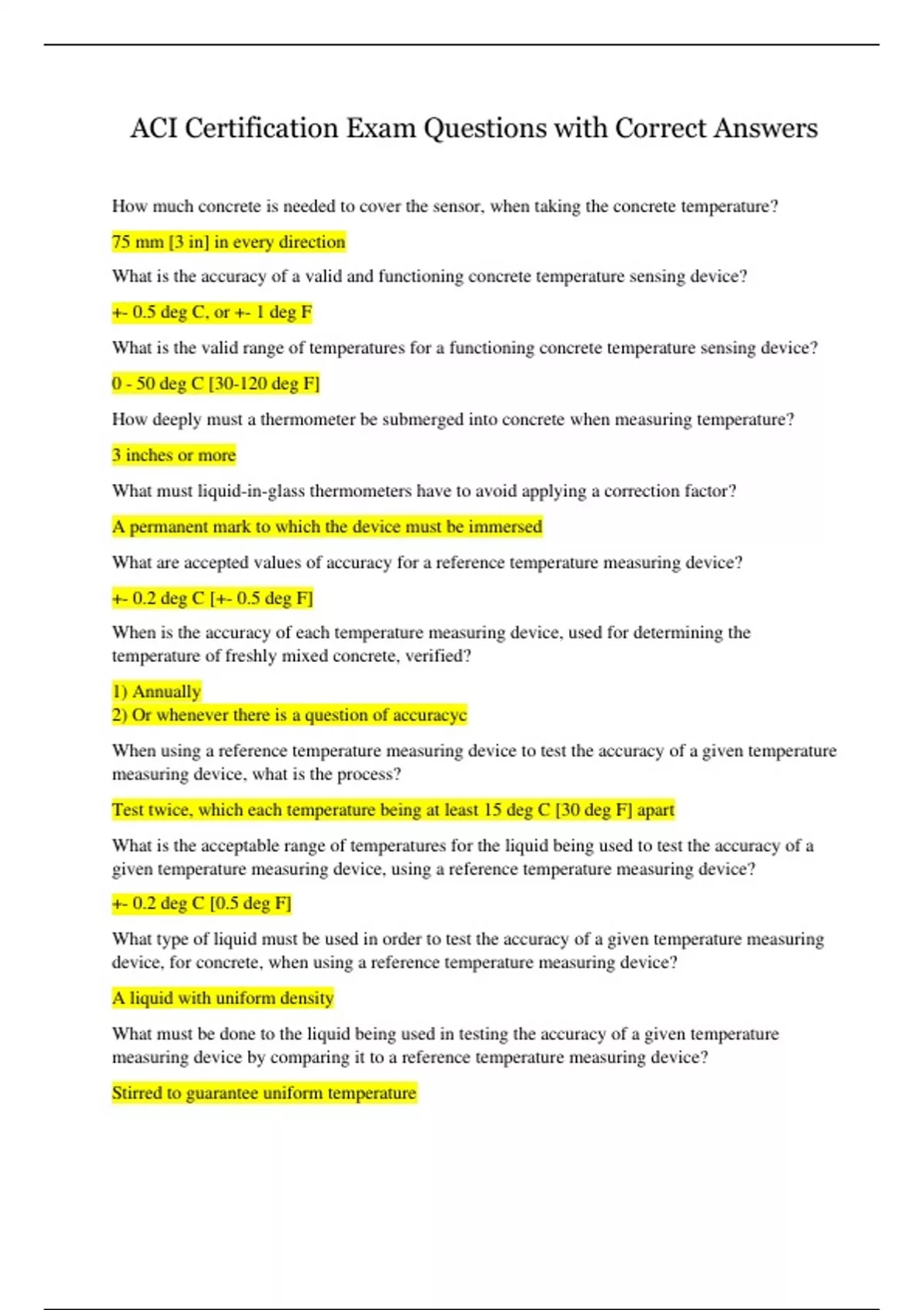 ACI Certification Exam Questions with Correct Answers - ACI ...