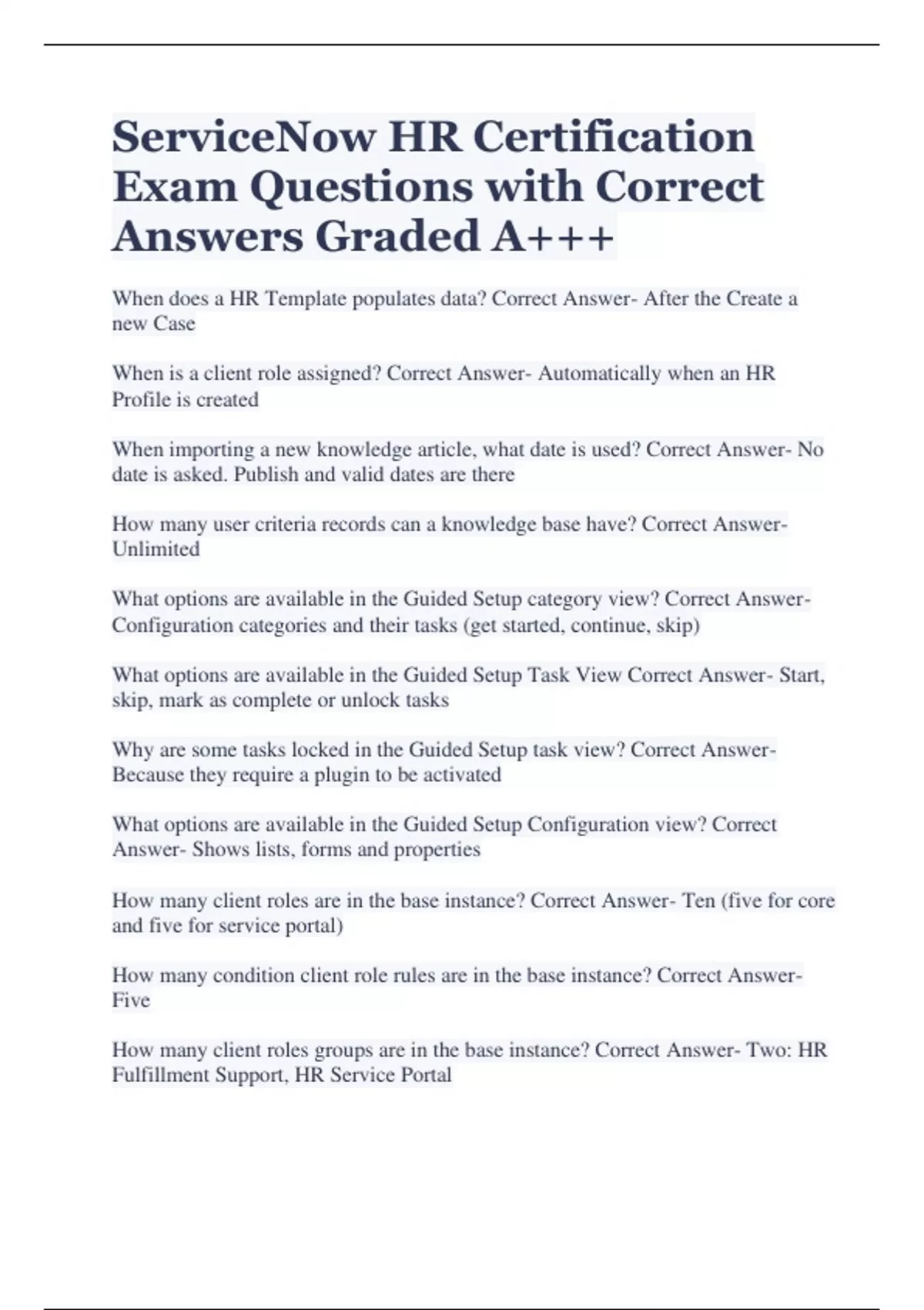 ServiceNow HR Certification Exam Questions with Correct Answers Graded ...
