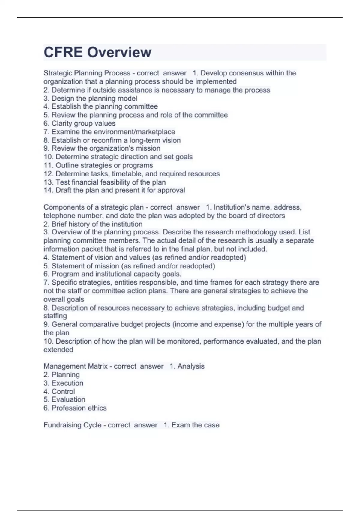 CFRE Overview Questions with complete solution 2023 - CFRE - Stuvia US