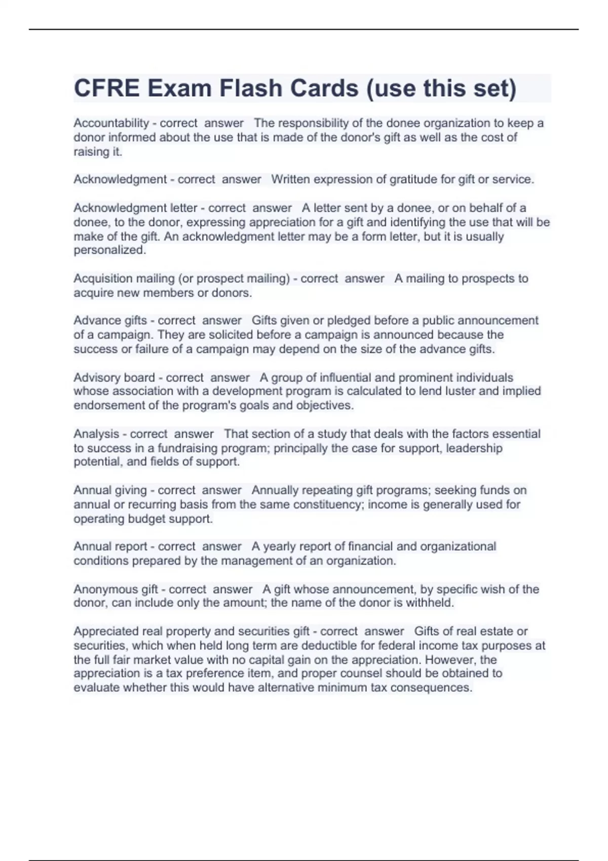 CFRE Exam Flash Cards Question and answers correctly solved 2023 - CFRE ...