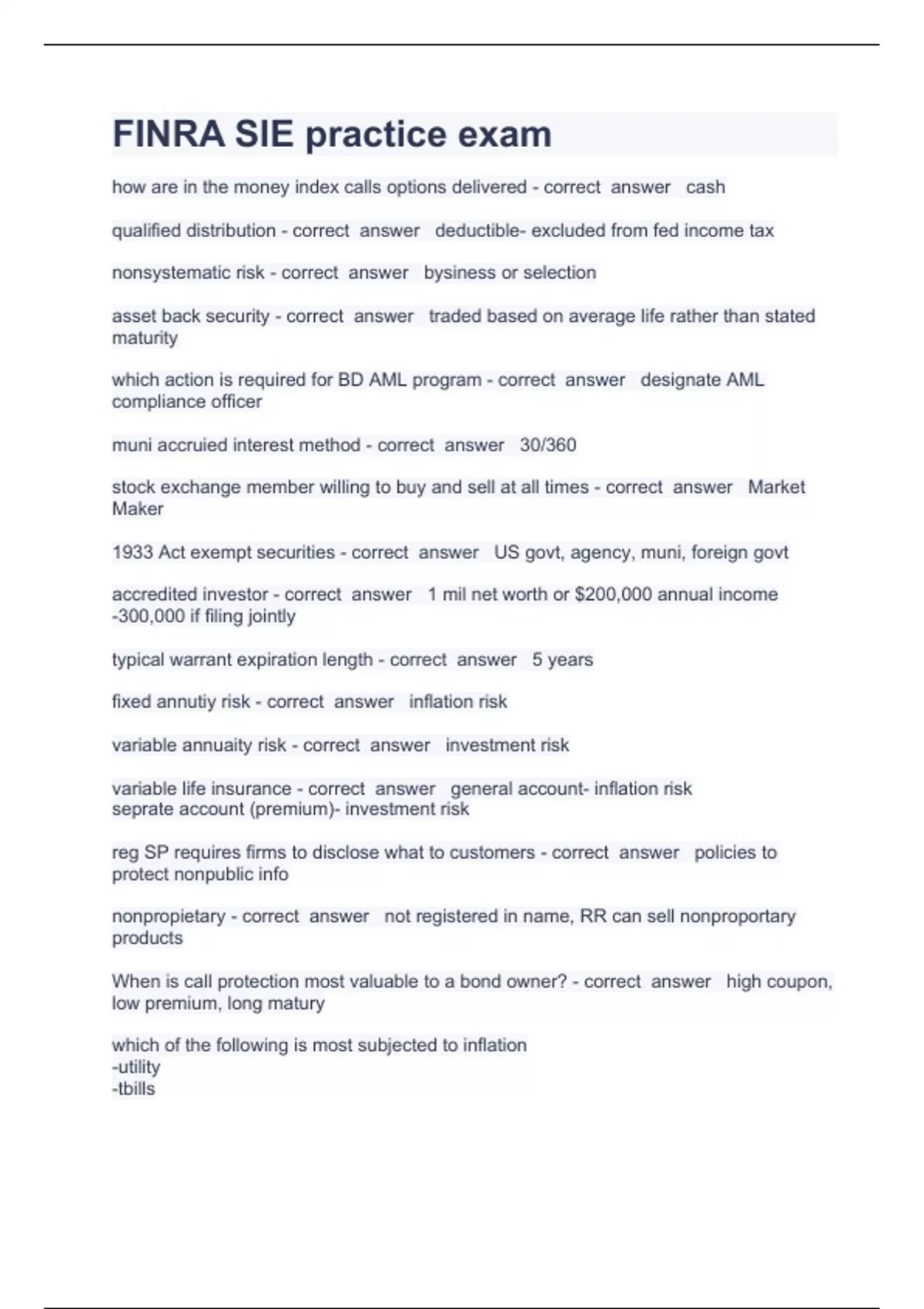 FINRA SIE practice exam Questions with complete solution 2023 - FINRA ...