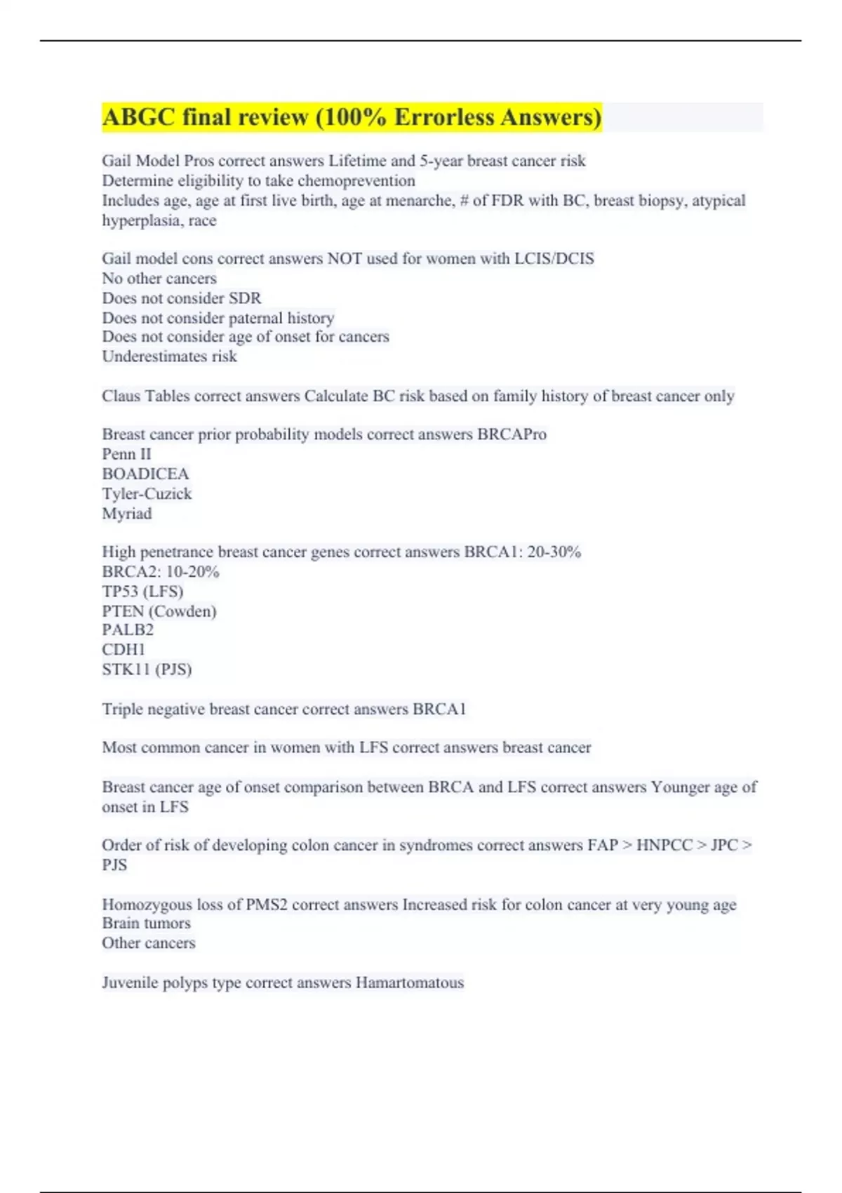 ABGC final review (100% Errorless Answers) - ABGC - Stuvia US