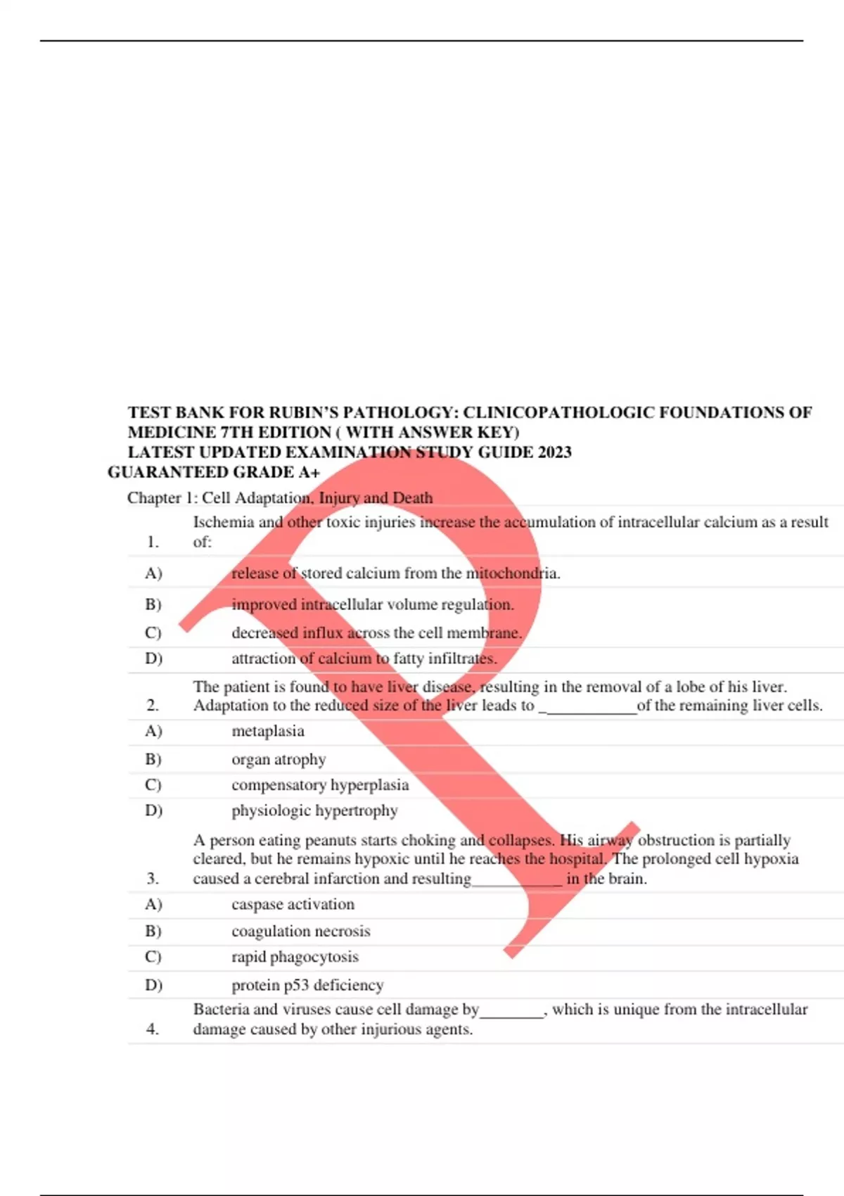 TEST BANK FOR RUBIN’S PATHOLOGY: CLINICOPATHOLOGIC FOUNDATIONS OF ...