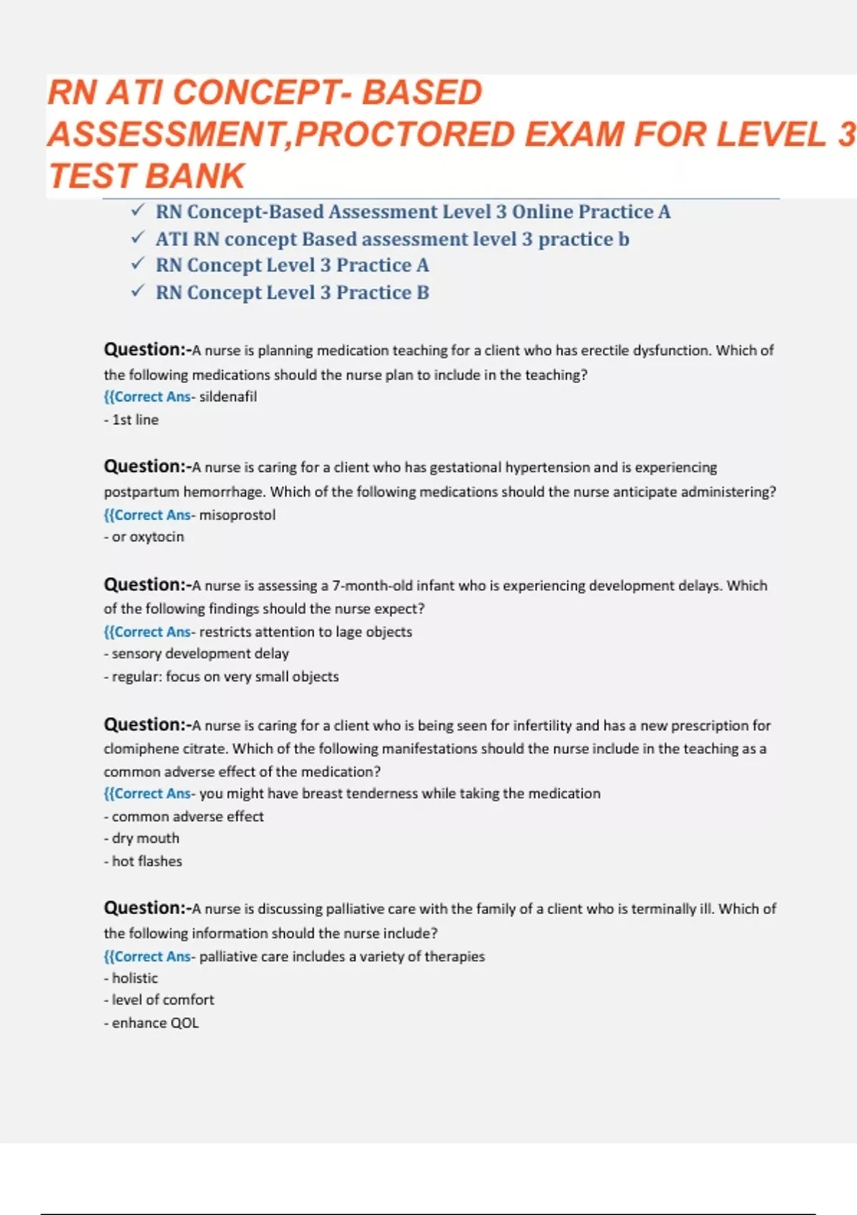 RN ATI concept-based assessment, proctored exam for level 3|Test Bank ...