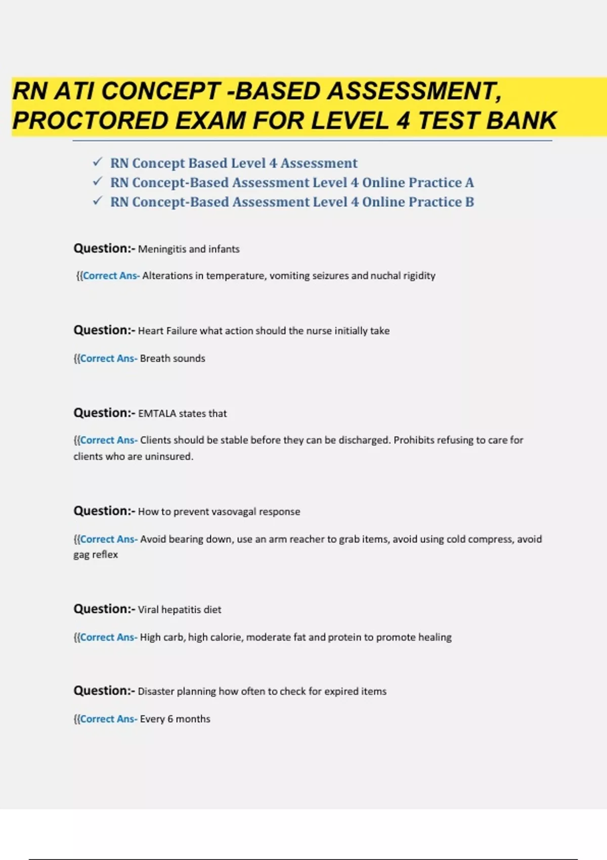 RN ATI CONCEPT -BASED ASSESSMENT, PROCTORED EXAM FOR LEVEL 4 TEST BANK ...