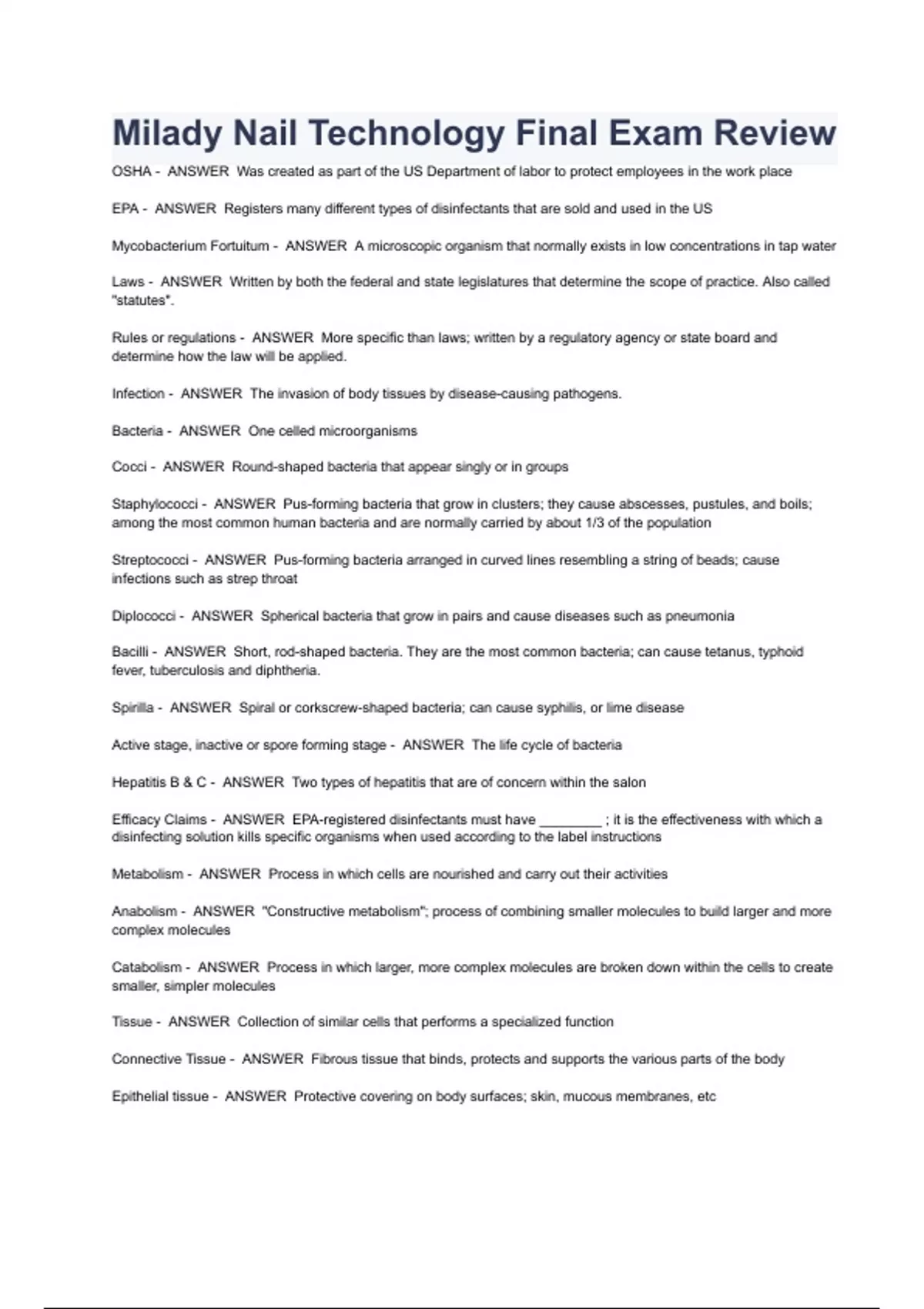 Milady Nail Technology Final Exam Review {Questions With 100% Correct ...