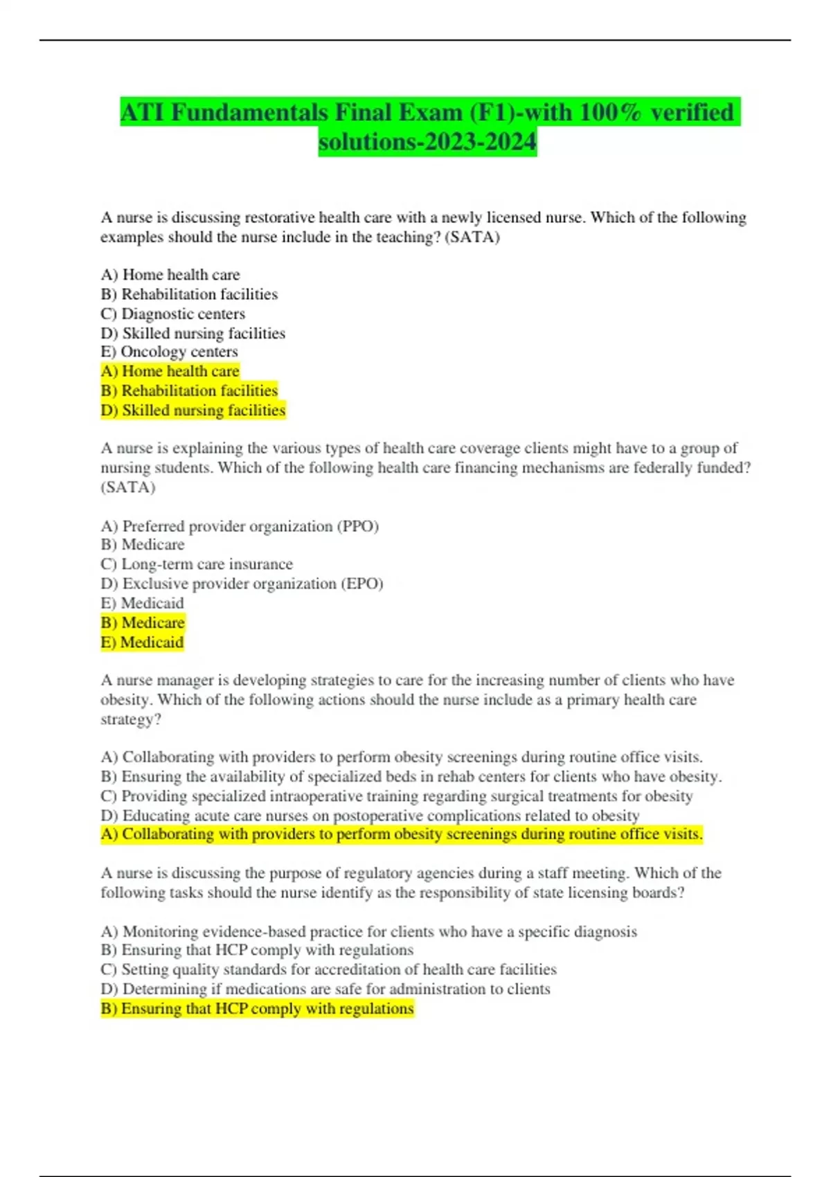 ATI Fundamentals Final Exam (F1)-with 100% verified solutions- - ATI Fundamentals - Stuvia US