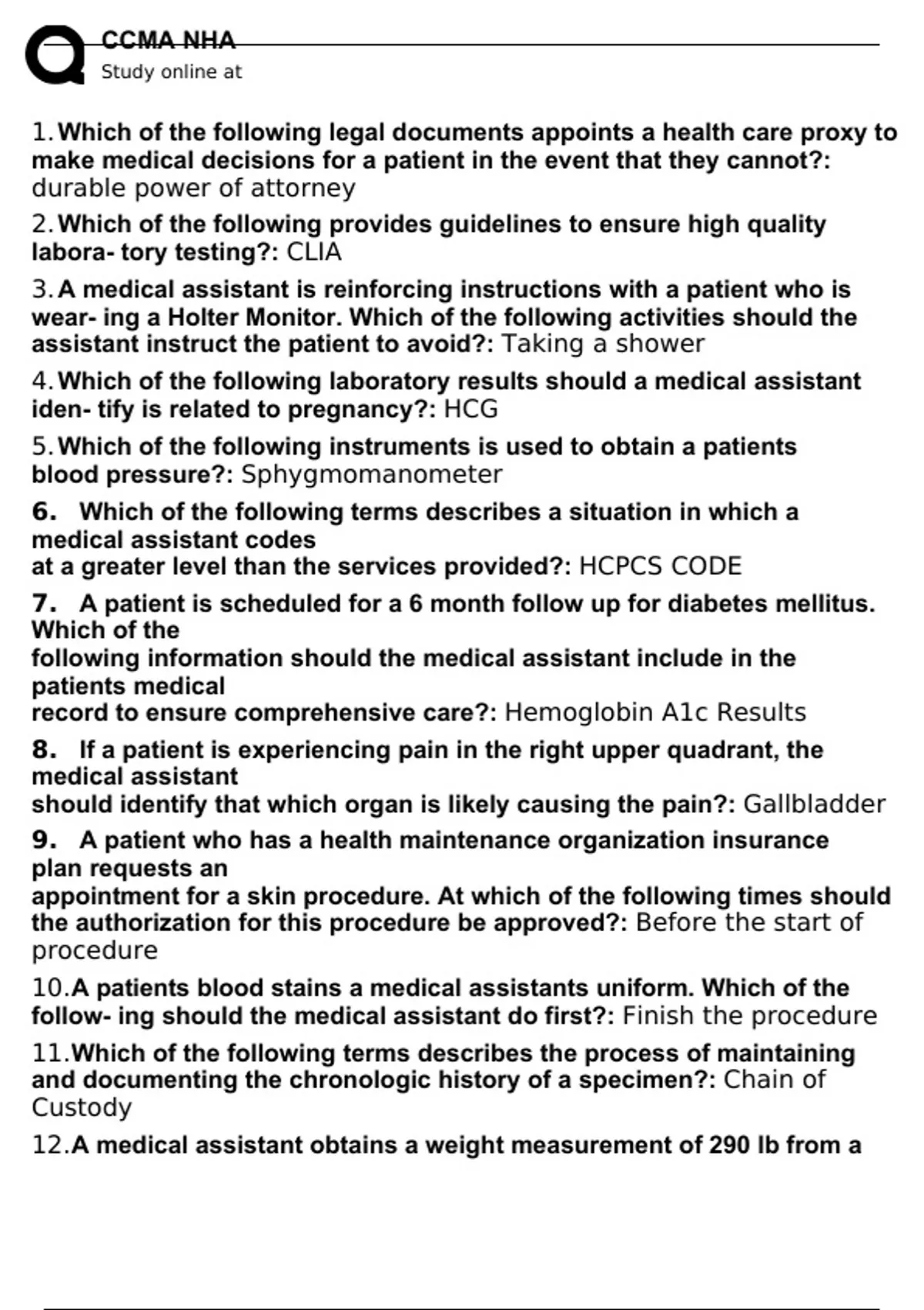 CCMA NHA EXAMINATION QUESTIONS AND ANSWERS LATEST UPDATE 2023|2024 ...