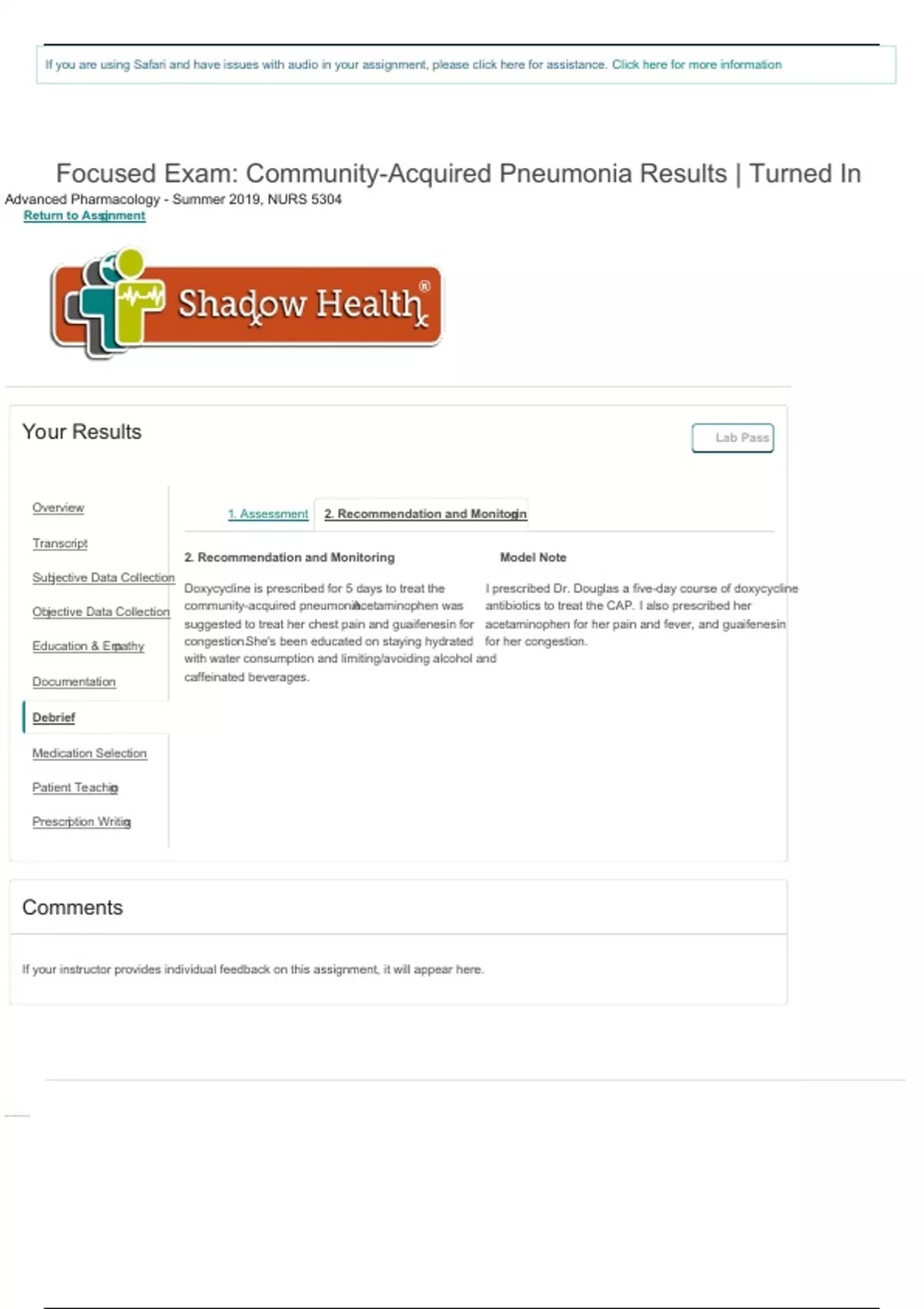 Focused Exam: Community-Acquired Pneumonia Shadow Health- Debrief ...