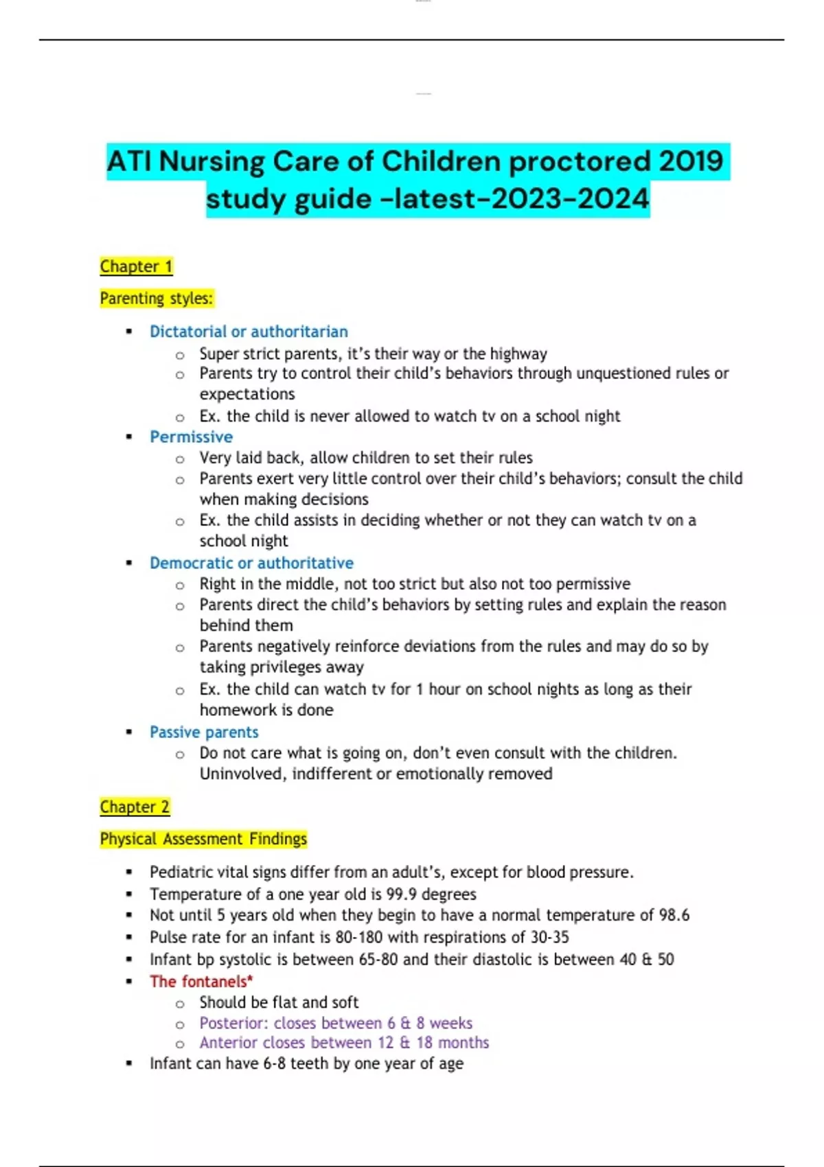 ATI Nursing Care of Children proctored 2019 study guide -latest- - ATI ...