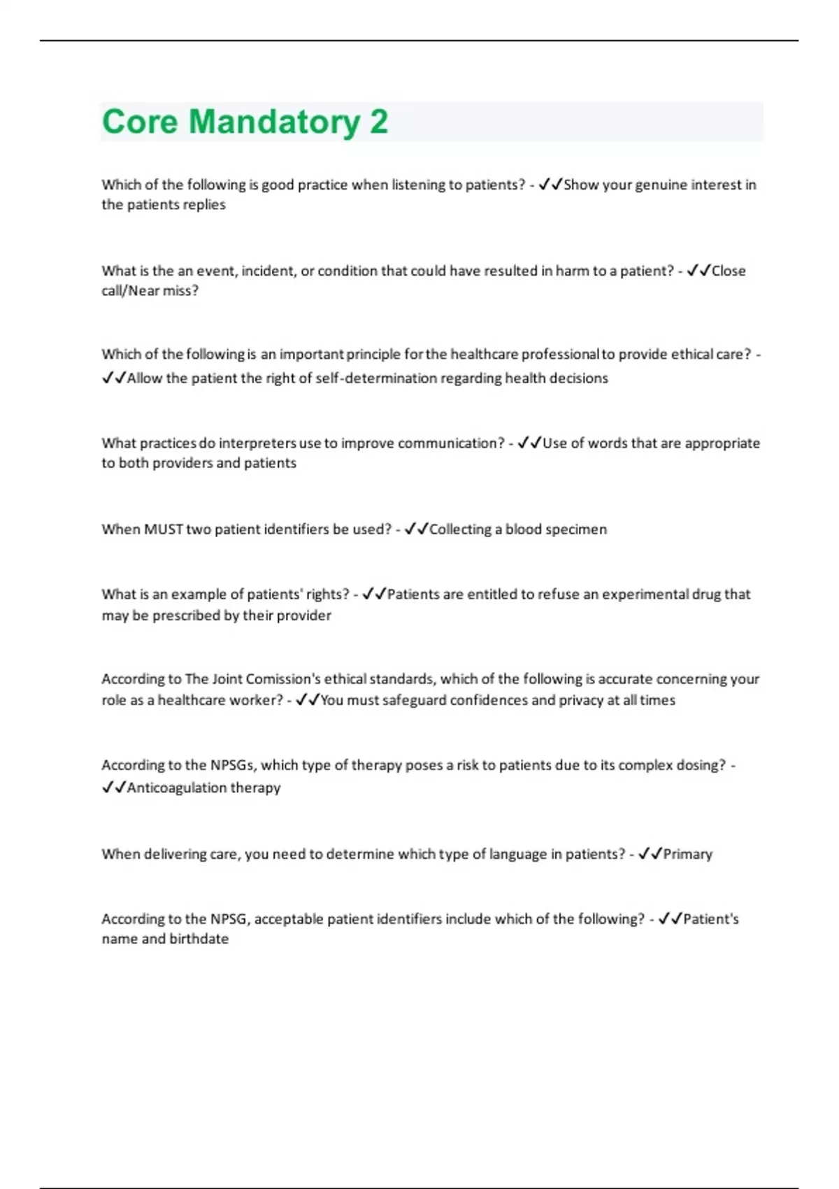 Core Mandatory 2Exam Questions and Answers(A+ Solution guide) - Core ...