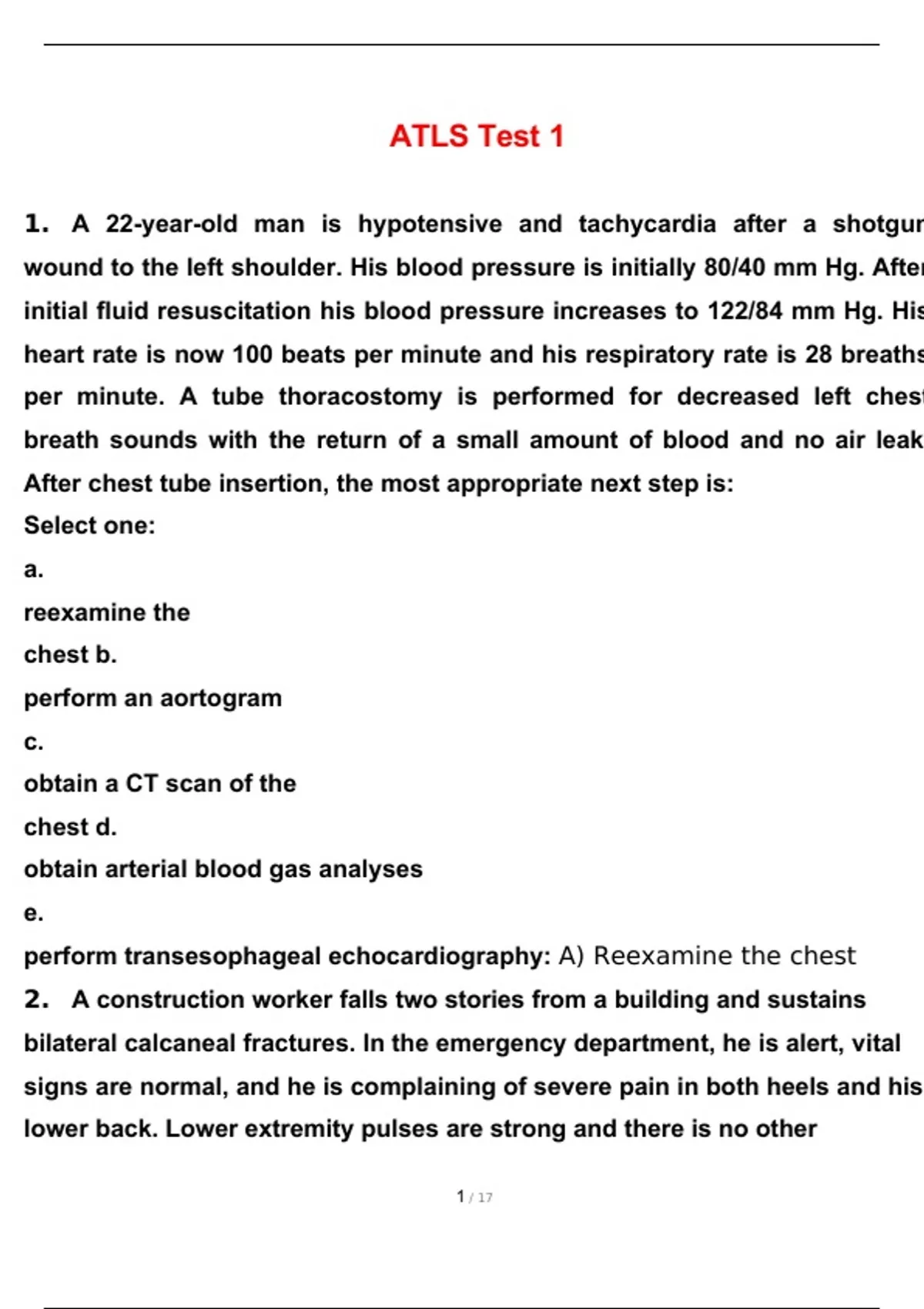 ATLS Test 1 Latest With Complete Solution - ATLS TESTS - Stuvia US