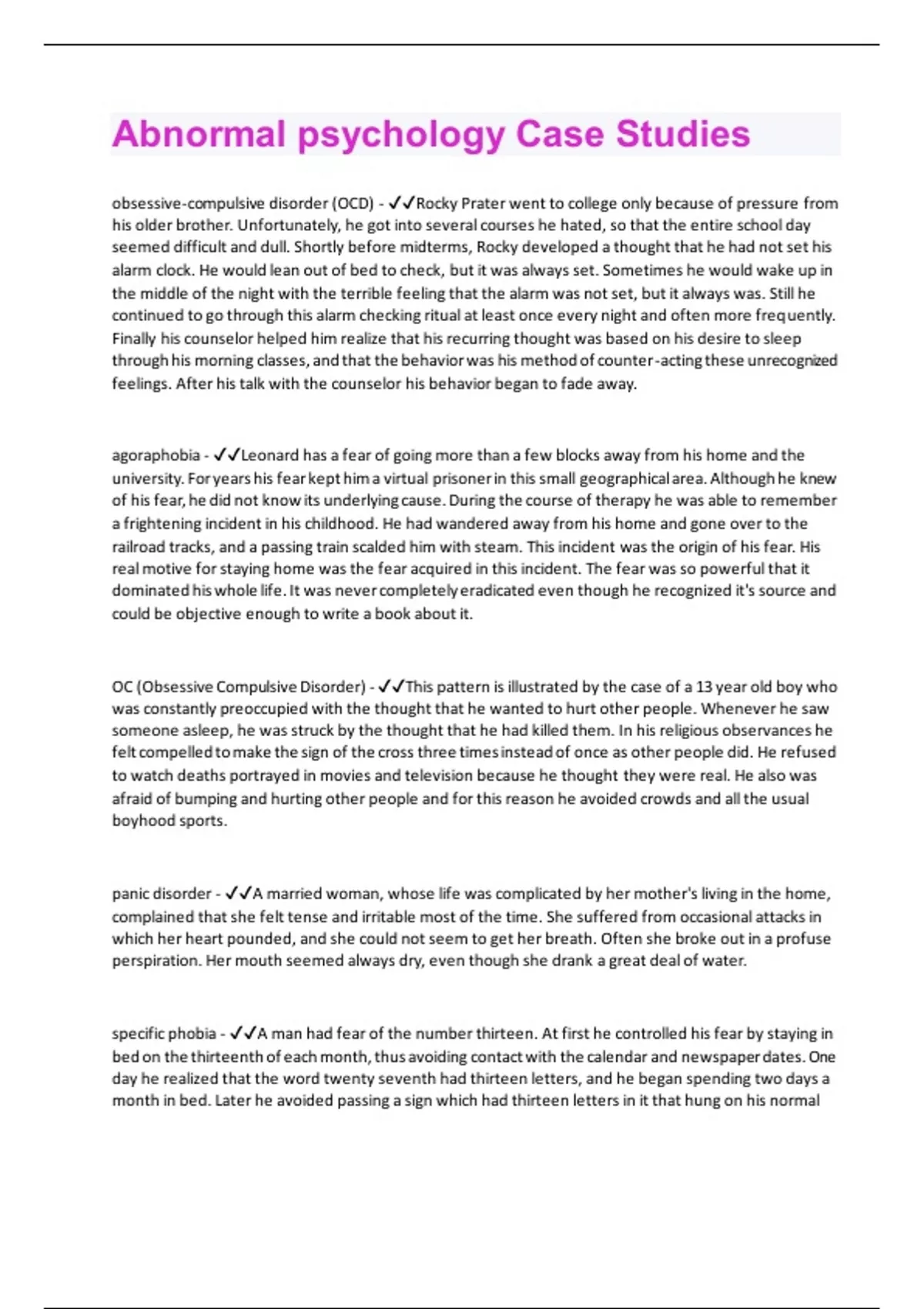 Abnormal psychology Case Studies | Questions with 100% correct answers ...