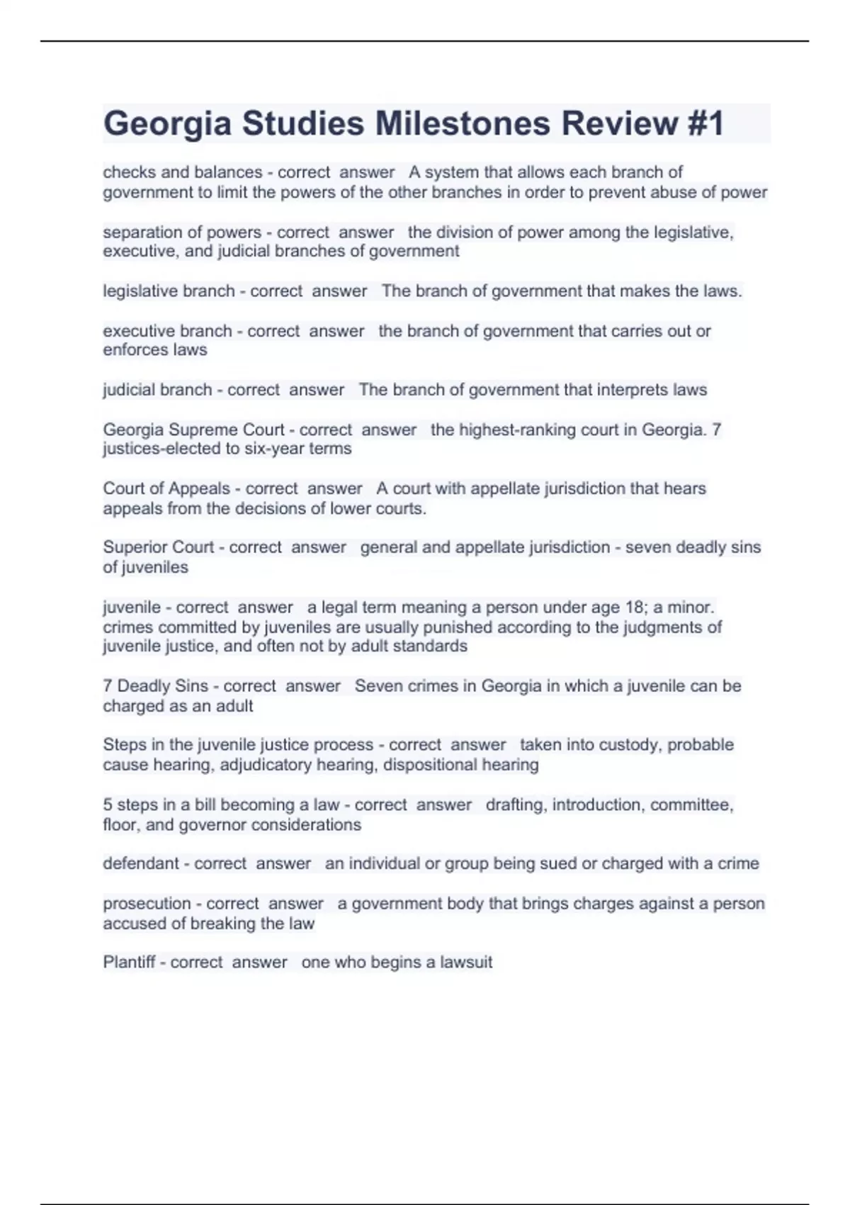 Georgia Studies Milestones Review Questions with complete solution 2023 ...