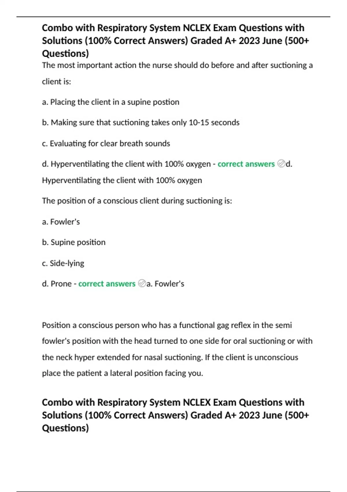 Combo with Respiratory System NCLEX Exam Questions with Solutions (100% ...