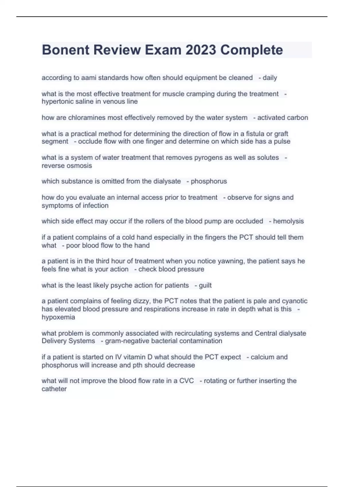 Bonent Review Exam 2023 Complete - Bonent - Stuvia US