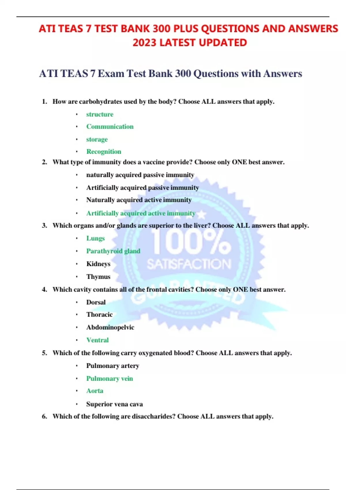 ATI TEAS 7 TEST BANK 300 PLUS QUESTIONS AND ANSWERS 2023 LATEST UPDATED ...