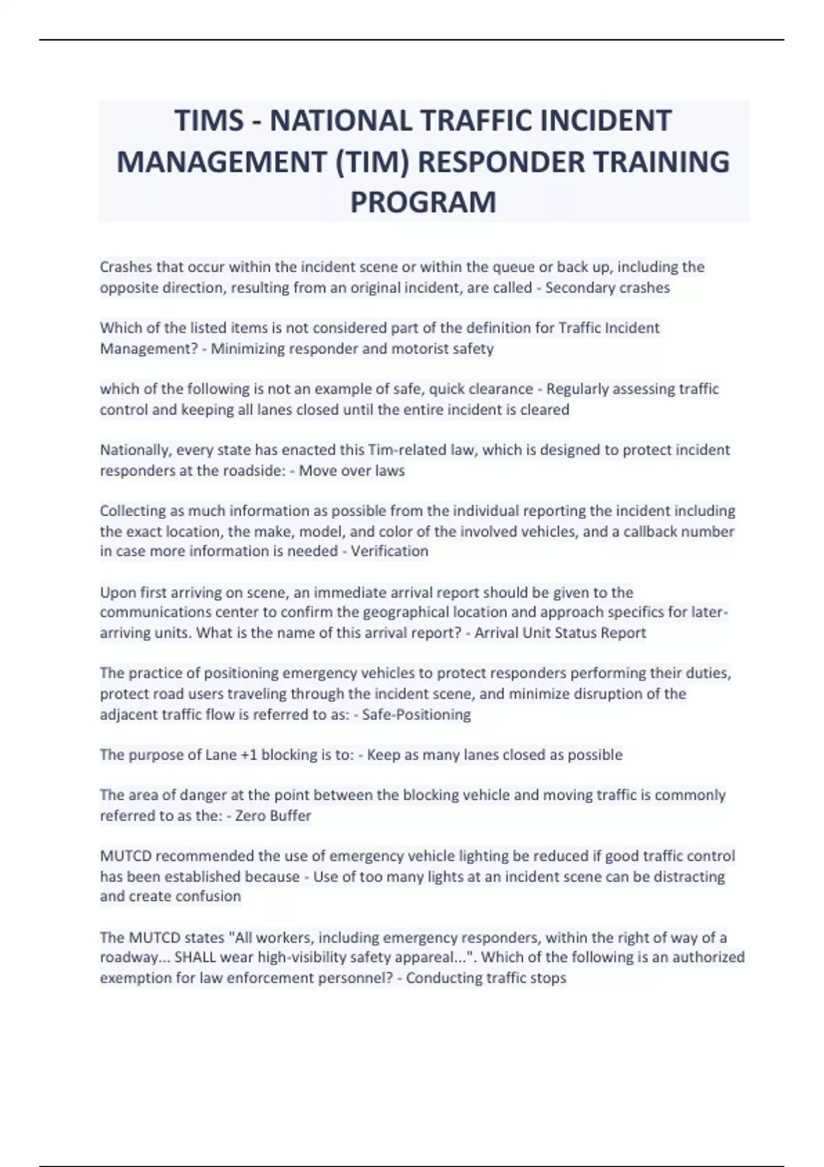 TIMS - NATIONAL TRAFFIC INCIDENT MANAGEMENT (TIM) RESPONDER TRAINING ...