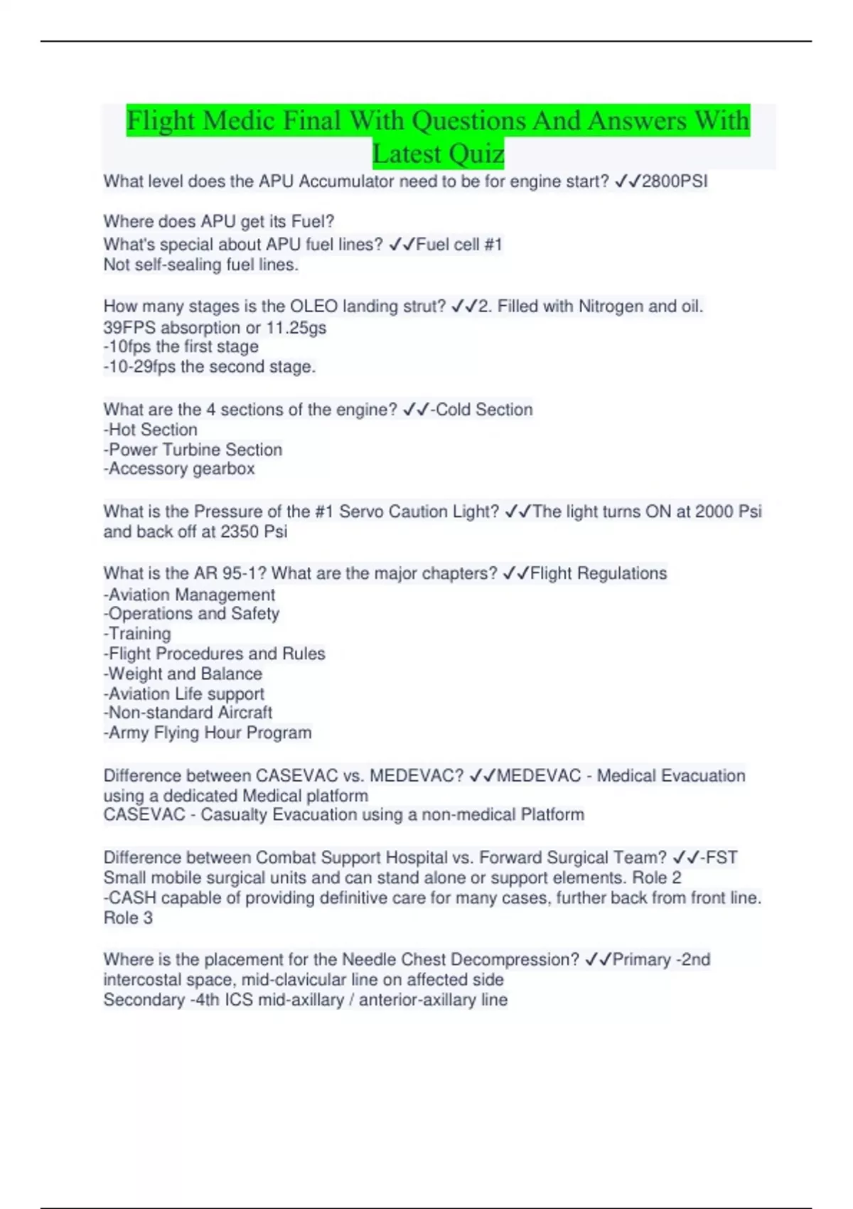 Flight Medic Final With Questions And Answers With Latest Quiz - Flight ...