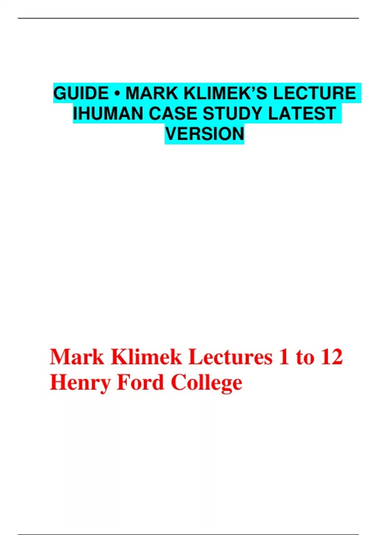 Mark Klimek Lectures 1 to 12 Complete Study Guide. A+ Guide. - Nursing ...
