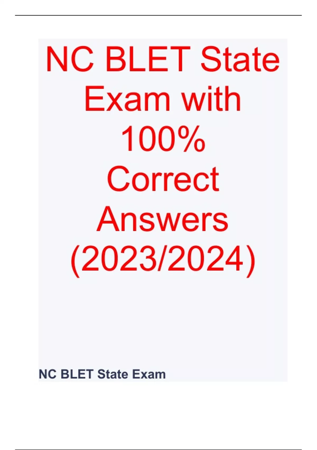 NC BLET State Exam with 100% Correct Answers (2023/2024) - Nc blet ...
