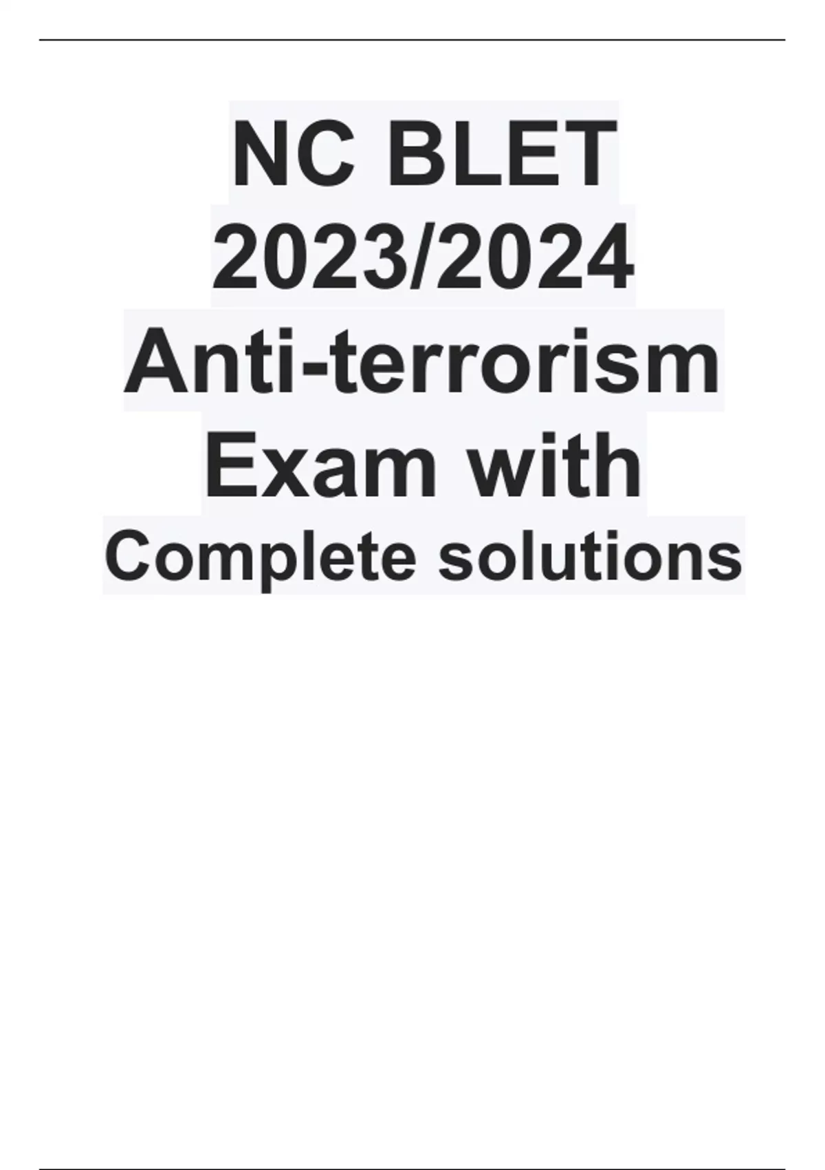 NC BLET 2023/2024 Anti-terrorism Exam with Complete solutions - Nc blet ...