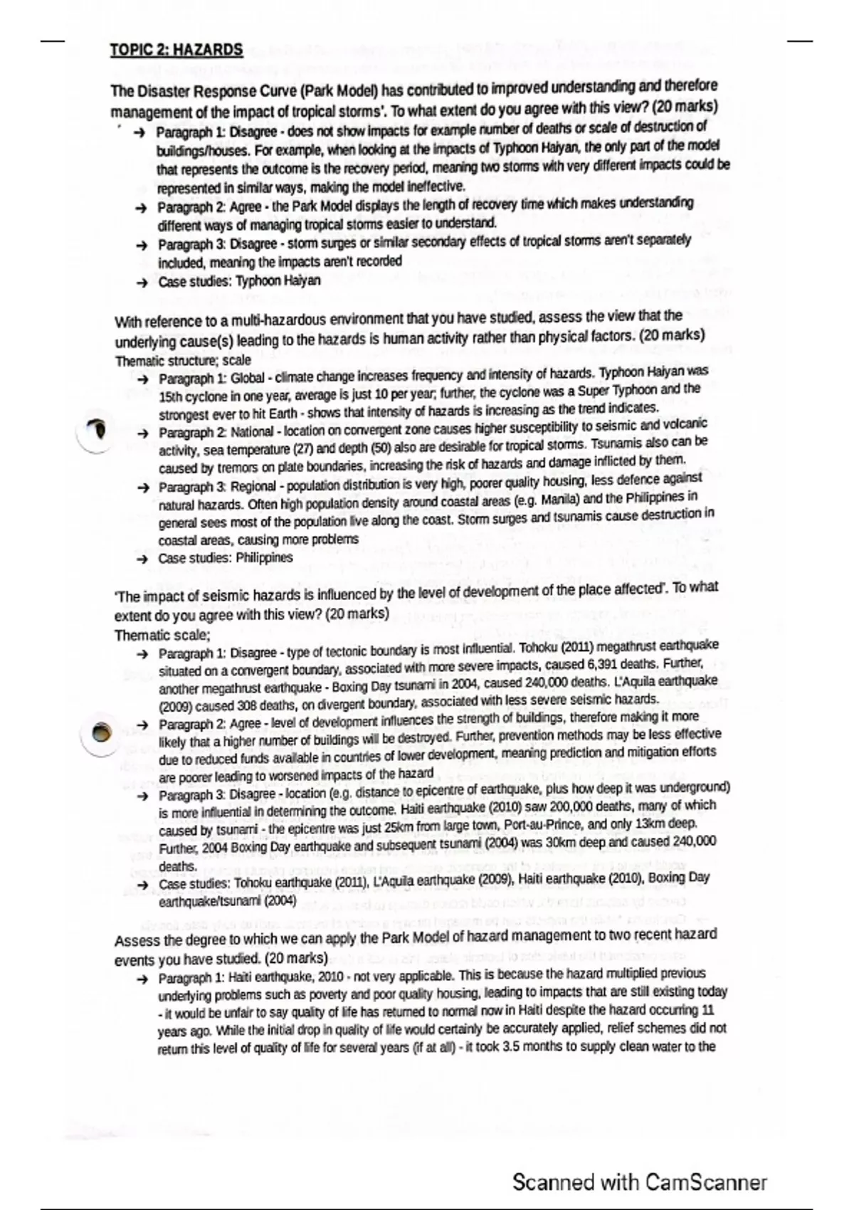 Summary Hazards A Level Geography 9 and 20 mark Question Essay Plans ...