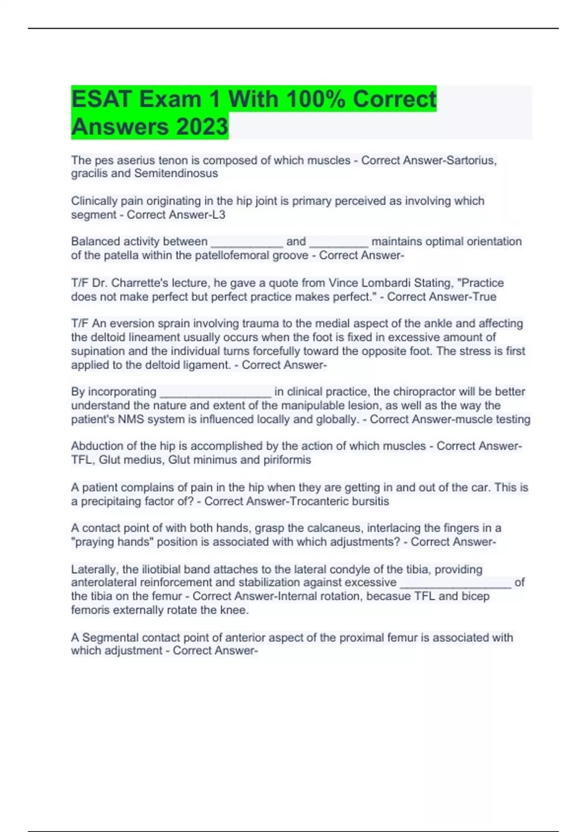 ESAT Exam 1 With 100% Correct Answers 2023 - ESAT - Stuvia US