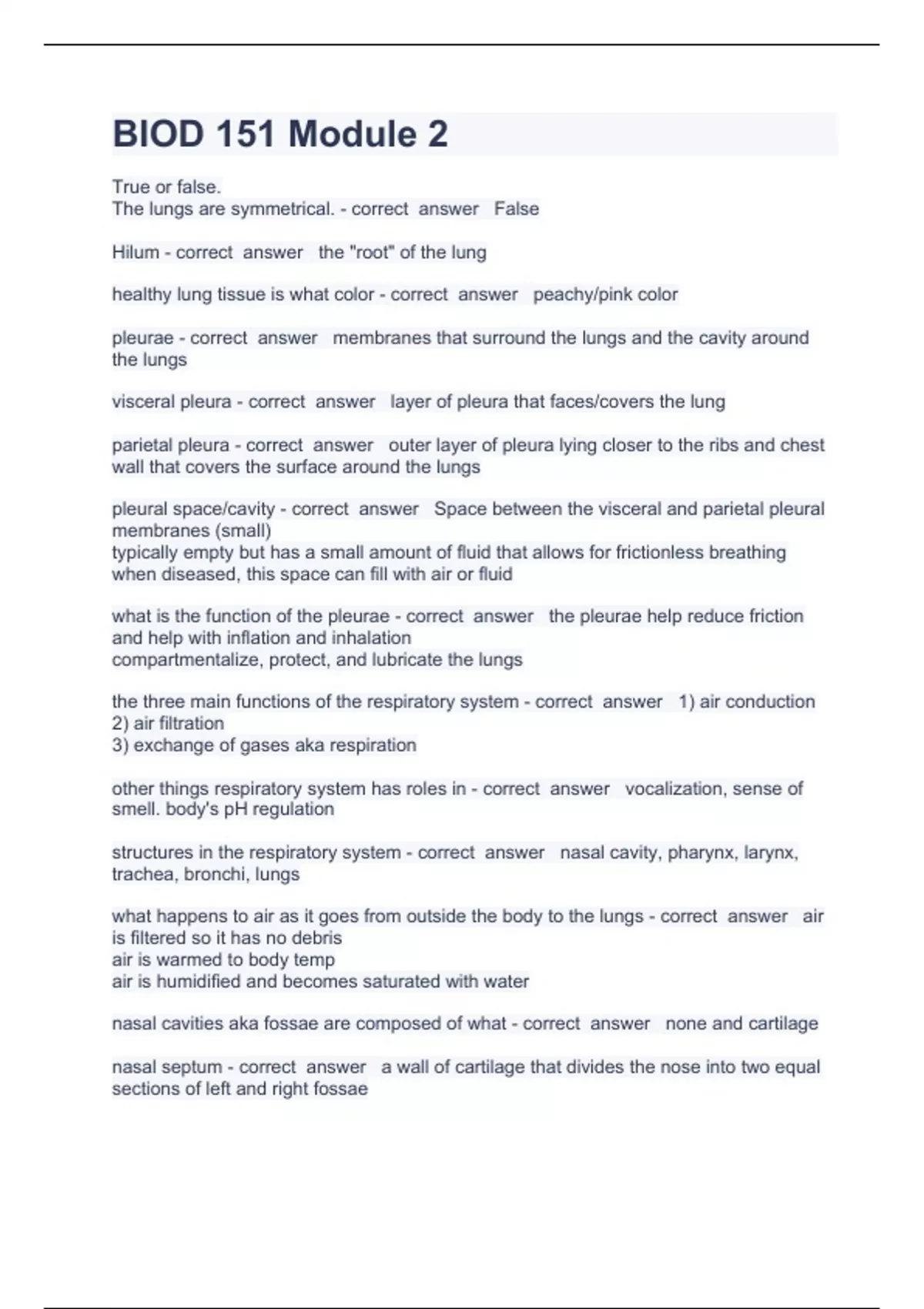 BIOD 151 Module 2 Question and answers correctly solved 2023 - BIOD - Stuvia US