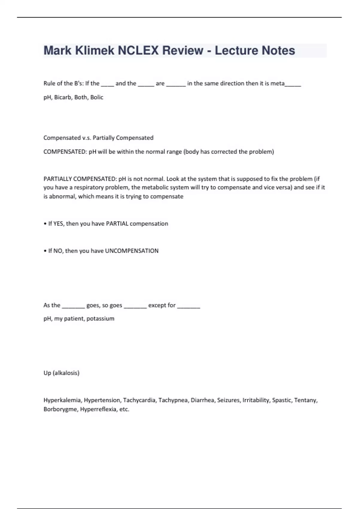 Mark Klimek NCLEX Review - Lecture Notes - NUR 4530 - Stuvia US