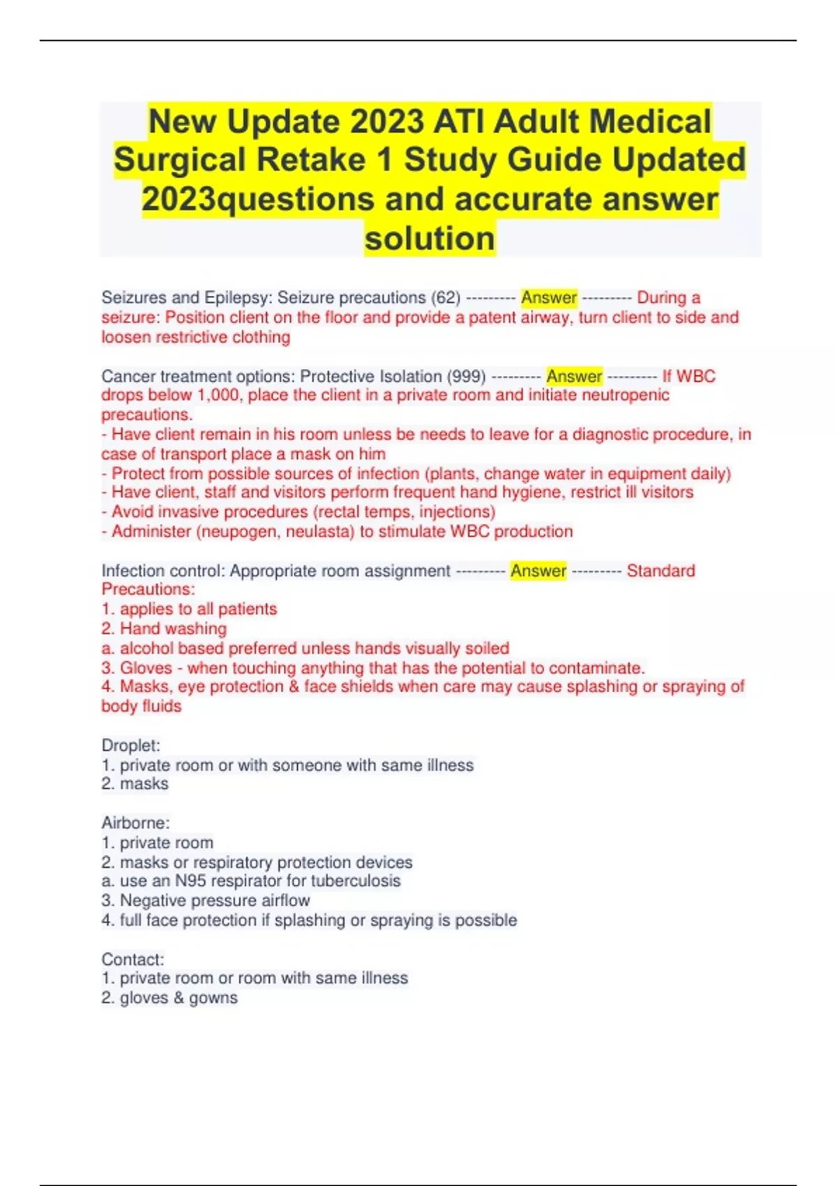 New Update 2023 ATI Adult Medical Surgical Retake 1 Study Guide Updated ...