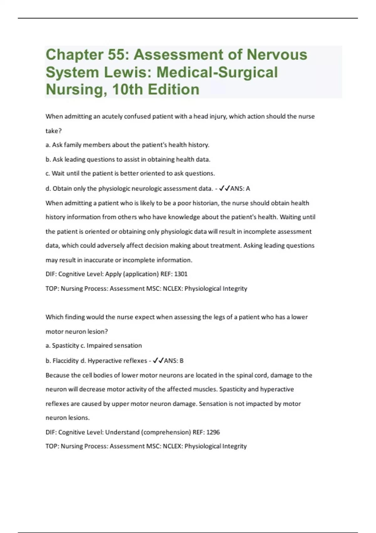 Chapter 55: Assessment of Nervous System Lewis: Medical-Surgical ...