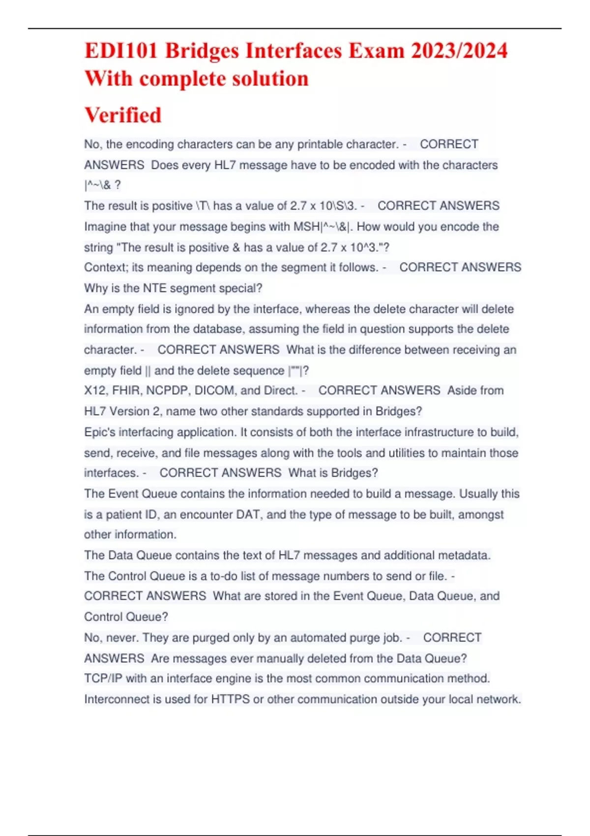 EDI101 Bridges Interfaces Exam 2023/2024 With complete solution Verified - EDI101 Bridges ...