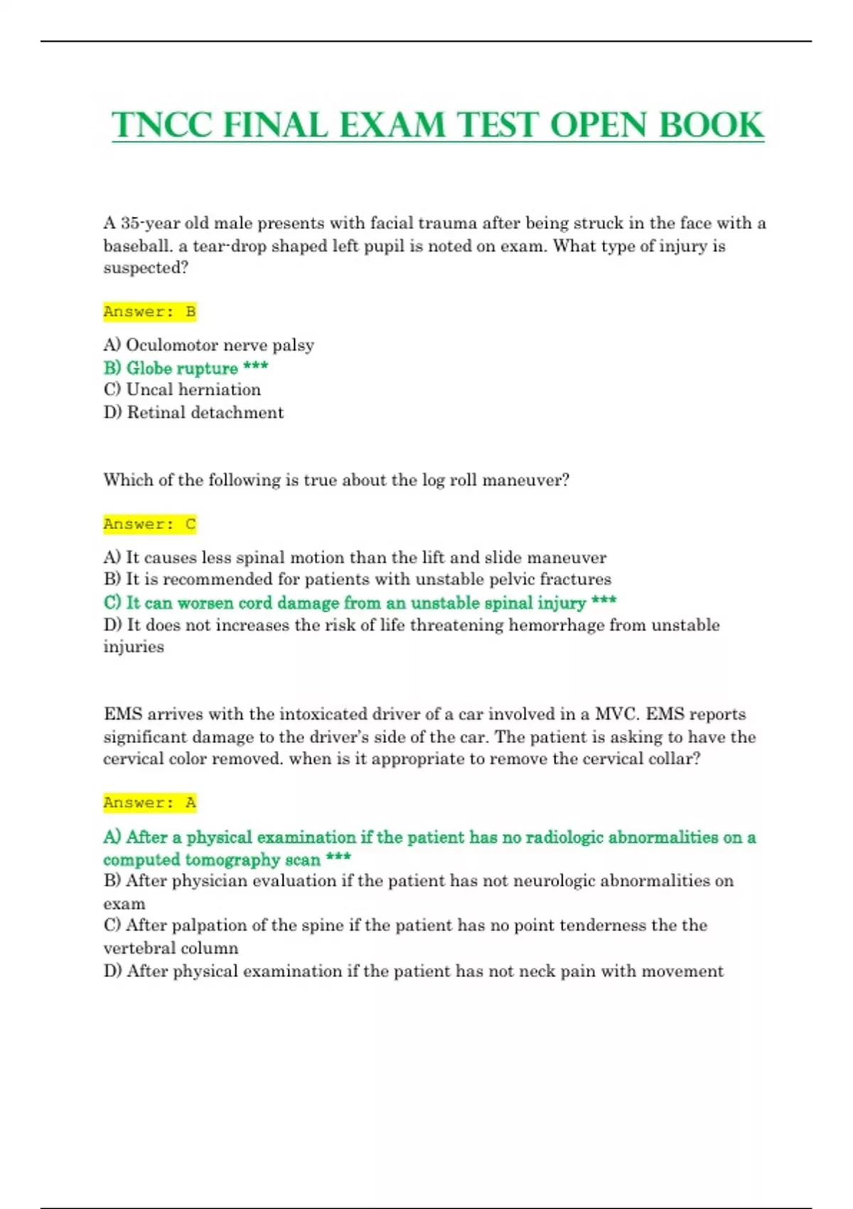 TNCC Final Exam Test 2023 Open Book Questions and 100% Correct Answers ...