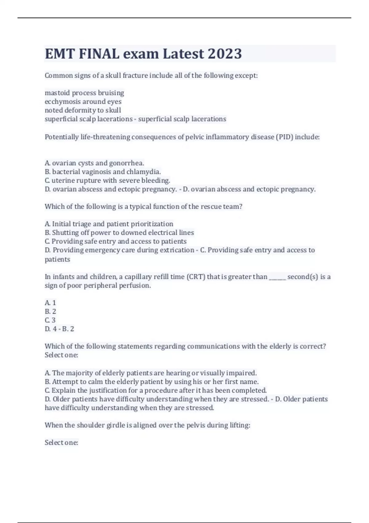 EMT FINAL exam latest 2023 verified A+ - EMT School - Stuvia US