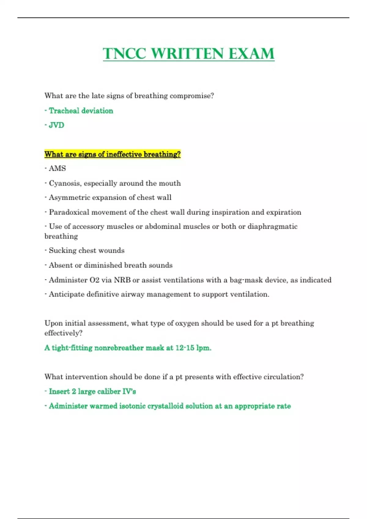 TNCC Notes for Written Exam BUNDLE | Latest 2023 / 2024 | - Stuvia US