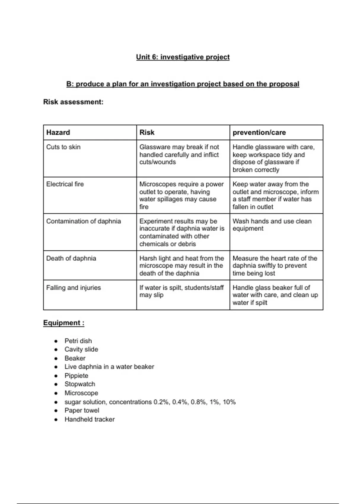 Btec Applied Science Level 3 Unit 6 Assignment B Unit 6 Stuvia Uk