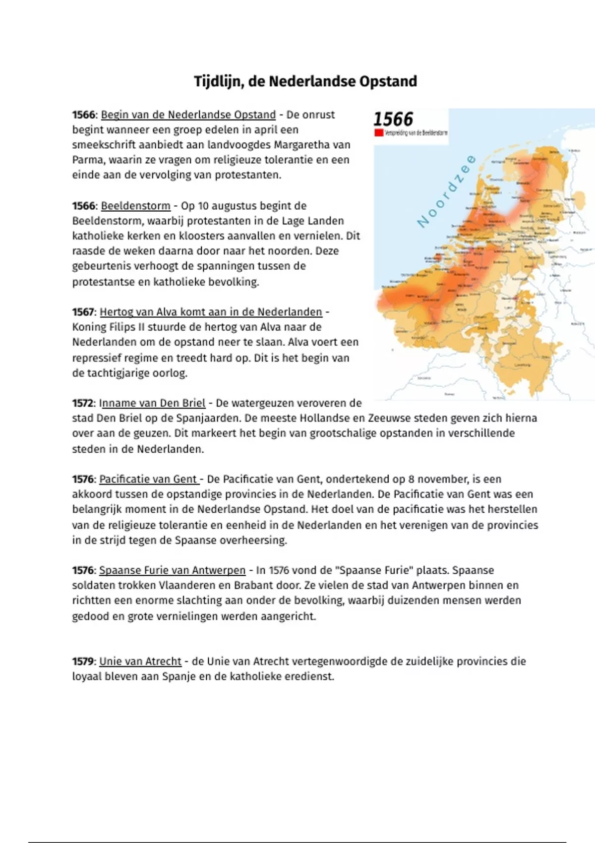 Samenvatting tijdlijn nederlandse opstand - Geschiedenis - Stuvia NL