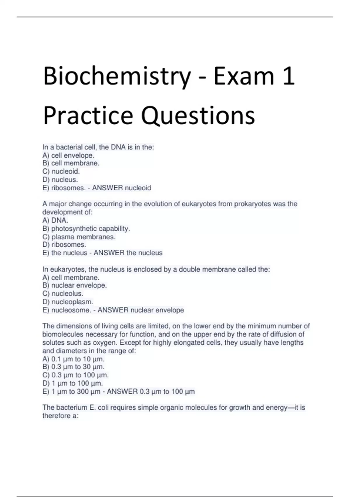 Biochemistry Exam 1 Practice Questions Biochemistry 2023 Stuvia Us