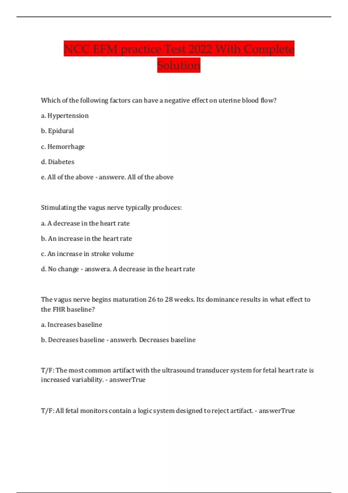 NCC EFM practice Test 2022 With Complete Solution - NCC EFM - Stuvia US