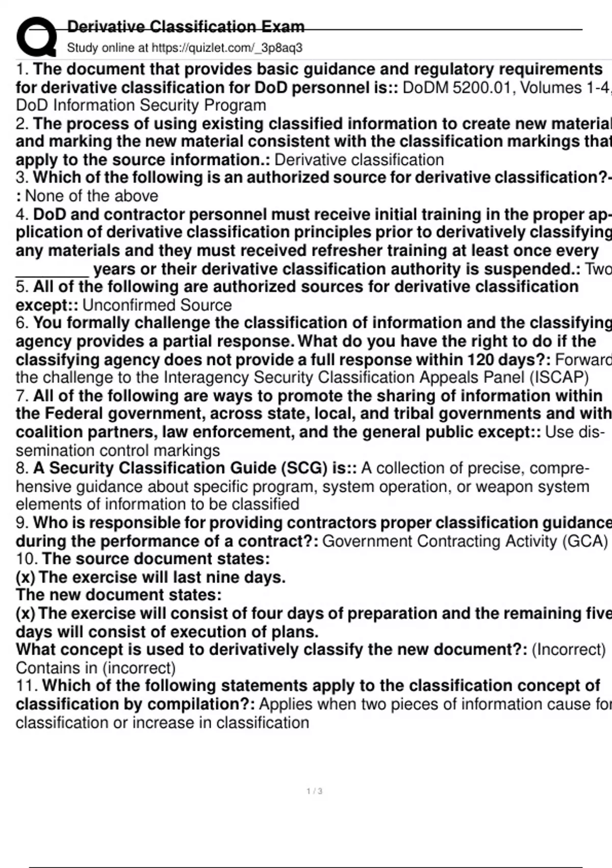Derivative Classification Exam Revised And Verified Complete Solutions Derivative