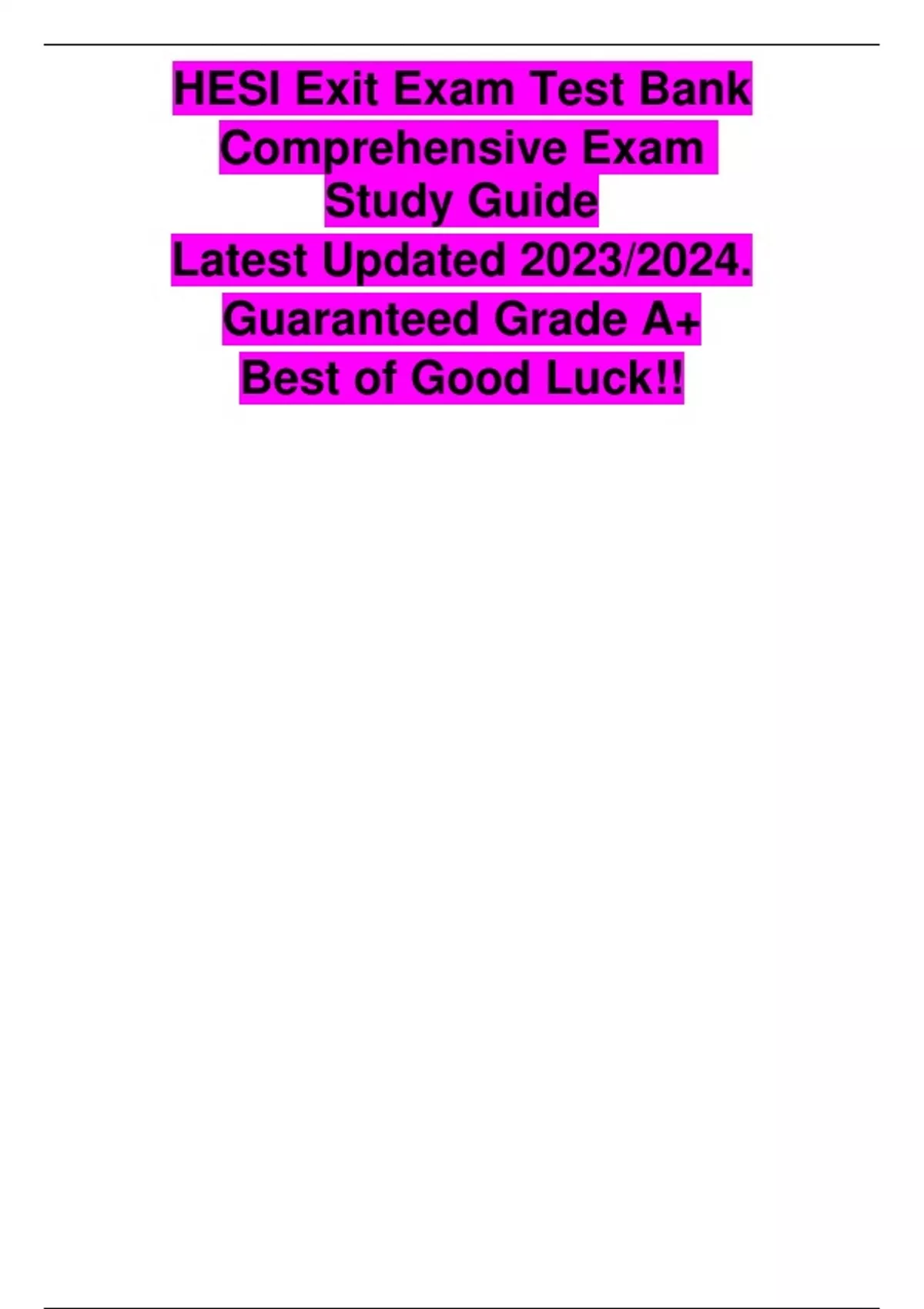 HESI Exit Exam LATEST UPDATE WITH EXPERT VERIFIED SOLUTIONS FOR A+ ...