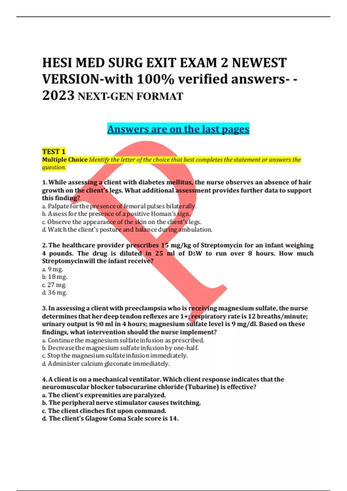 HESI MED SURG EXIT EXAM 2 NEWEST VERSION-with 100% verified answers ...