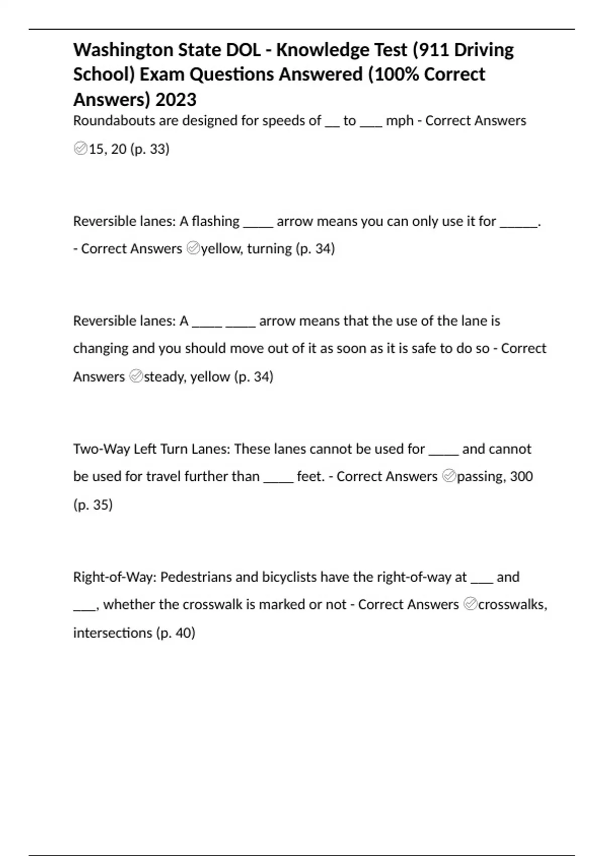 Washington State DOL - Knowledge Test (911 Driving School) Exam ...